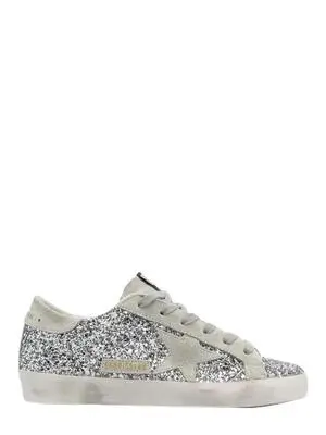 GOLDEN GOOSE Super-star Sneakers In Silver Glitter And Ice Suede - Gray