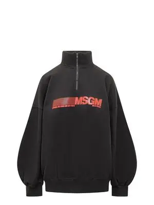 MSGM Zip Detailed Sweatshirt - Black