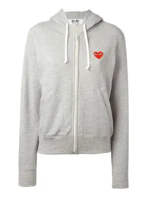 Play Comme Des Garcon Logo Patch Zip-up Hoodie - Gray