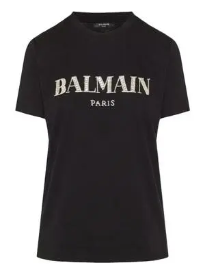 Balmain Logo Embellished Crewneck T-shirt - Black