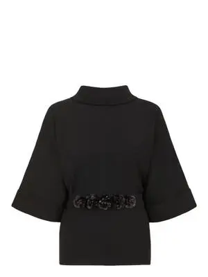 P.a.r.o.s.h Embroidered Mock Neck Blouse - Black