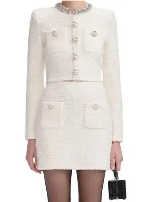 SELF-PORTRAIT Textured Knitted Cardigan - Cream