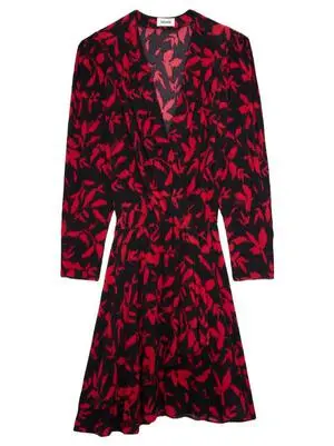 Zadig&Voltaire Rogers Leaf-printed Ruffled Mini Dress - Black