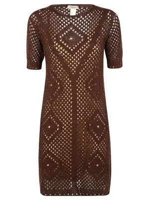 TWINSET Lattice-knit Short-sleeve Dress - Multicolor