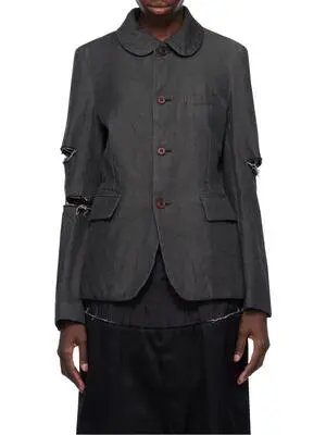 Comme Des Garçons Peter-pan Collar Ripped Overshirt - Black