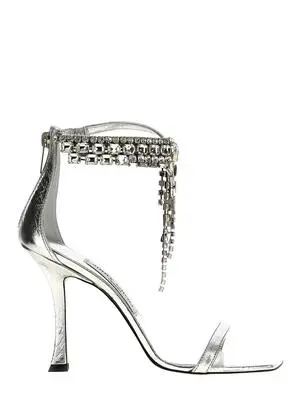 JIMMY CHOO Verity Embellished Strap Heeled Sandals - Silver