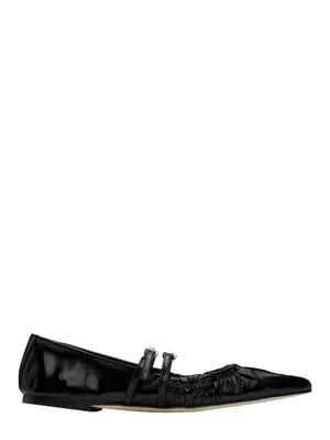 MSGM Calf Leather Ruched Ballet Flats - Black