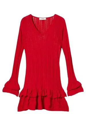 TWINSET Knitted Ruffled Mini Dress - Red