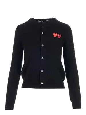 Play Comme Des Garcon Comme Des Garçons Play Logo Embroidered Buttoned Cardigan - Black