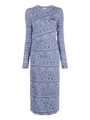 GANNI Zodiac Logo-print Stretch-jersey Dress - Heather
