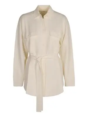 P.a.r.o.s.h Collared Long-sleeve Belted Shirt - Nude