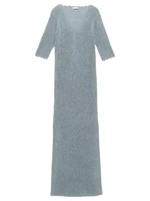 GANNI V-neck Knitted Maxi Dress - Gray