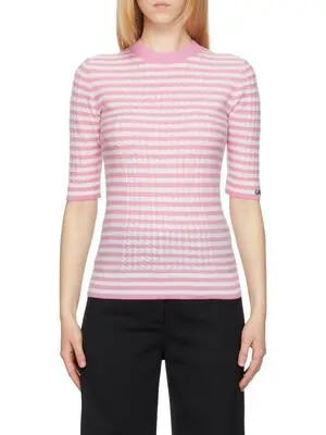 GANNI Striped Cashmere-wool Top - Pink