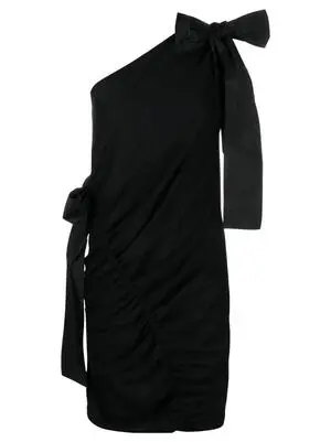 MSGM One-shoulder Gathered Detailed Mini Dress - Black