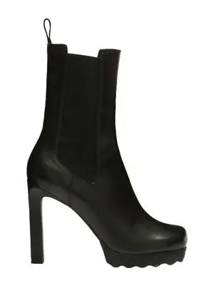 Off-White Round Toe High Heel Boots - Black