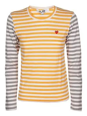 PLAY COMME DES GARCON Comme Des Garcons Play Logo-Patch Striped Crewneck T-Shirt