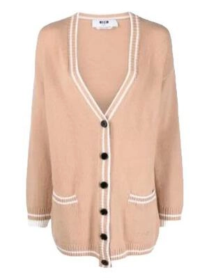 MSGM Contrasting-trim Knit Cardigan - Nude