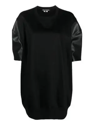Junya Watanabe Faux Leather Jersey Puff-sleeved T-shirt - Black