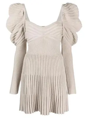 Cult Gaia Cult Gaia Mutton-Sleeve Ribbed Minidress Nude