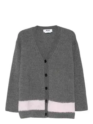 MSGM V-neck Ribbed Knit Cardigan - Black