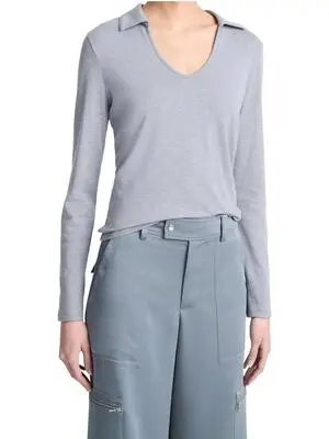 VINCE Vince Open-Neck Long-Sleeve Polo Top