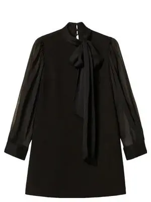 TWINSET Bow-neck Sheer-sleeve Mini Dress - Black