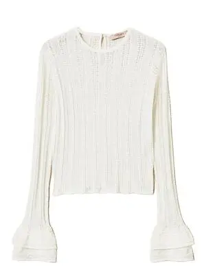 TWINSET Open-knit Ruffled Top - White