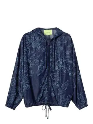 TWINSET Floral Print Zip-up Hooded Jacket - Blue