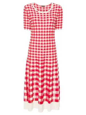 JOSEPH Vichy Checked Midi Dress - Red