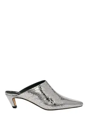MSGM Metallic Leather Mules Gray