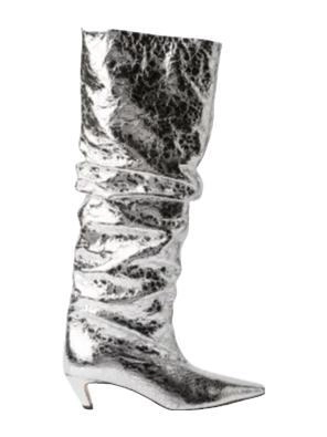 MSGM Ruched Foiled Leather Boots - Gray