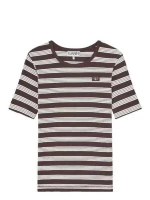 GANNI Striped Crewneck T-shirt - Brown