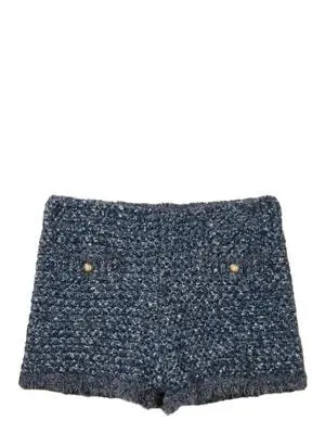 TWINSET Frayed Jacquard Knit Shorts - Black