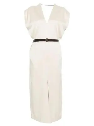 Brunello Cucinelli V-neck Midi Dress - Beige