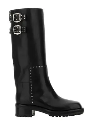 JIMMY CHOO Brooklyn Kb Buckle Studded Boots - Black