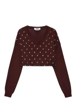 MSGM Studded V-neck Knitwear - Brown