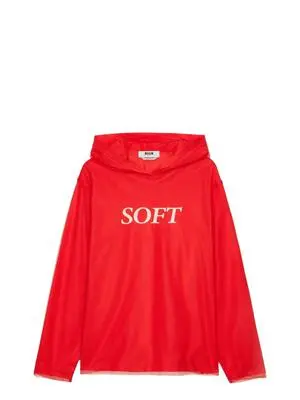 MSGM Long-sleeve Hooded Sweatshirt With Front And Rear Lettering - Red