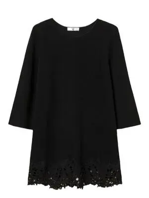 TWINSET Lace-hem Quarter-sleeve Tunic - Black