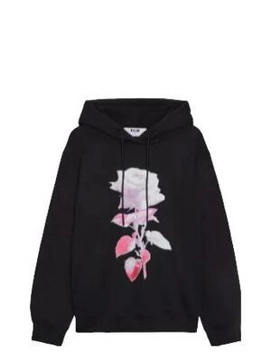 MSGM Rose-print Hoodie - Black