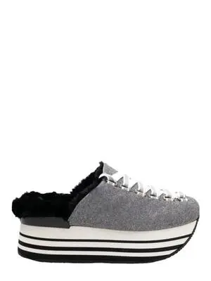 Hogan Platform Lace-up Mules Silver Grey