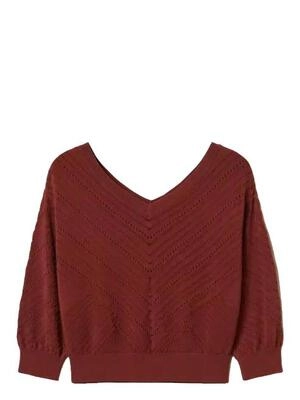 TWINSET Pointelle-knit V-neck Top - Red