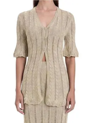 TWINSET Twinset Pointelle-Knit Chevron-Pattern Sweater Nude