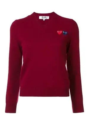 PLAY COMME DES GARCON Comme Des Garcons Play Double Heart V-Neck Jumper