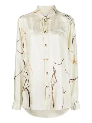 Nanushka Printed Silk Oversized Shirt - White