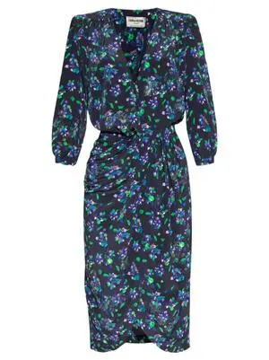 Zadig&Voltaire Draped Floral-print Midi Dress - Black
