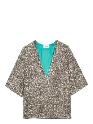 Zadig&Voltaire Zadig & Voltaire Sequin-Embellished Short-Sleeved Blouse Bronze