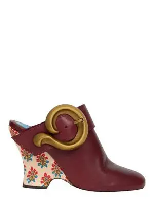 Etro Leather Mules With Wedge And Paisley Buckle - Red