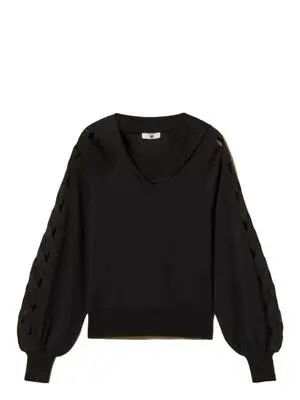 TWINSET Fine-knit Jumper With Metallic Cable Knit Sleeves - Black