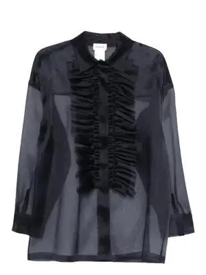 P.a.r.o.s.h Shake Ruffled Silk-finish Shirt - Black