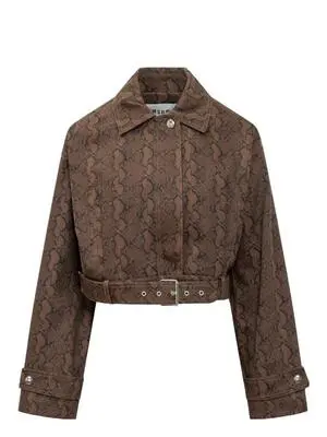 MSGM Cropped Belted Patterned Jacket - Brown